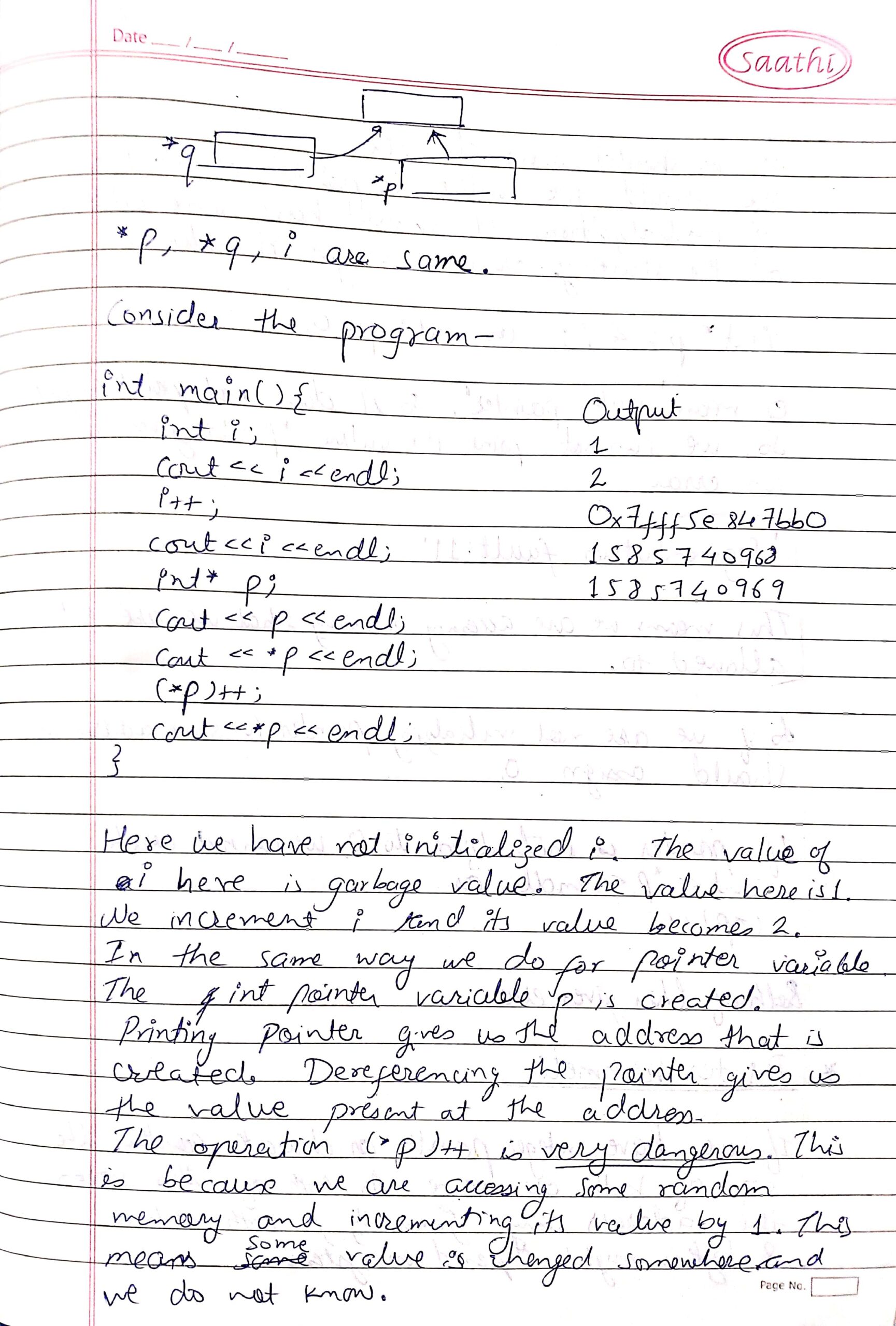 Hand Written Lecture Notes On Pointers In C Programming Engineering 7187